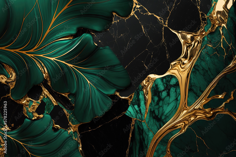Dark green and gold marble background. Invitation, card backdrop ...