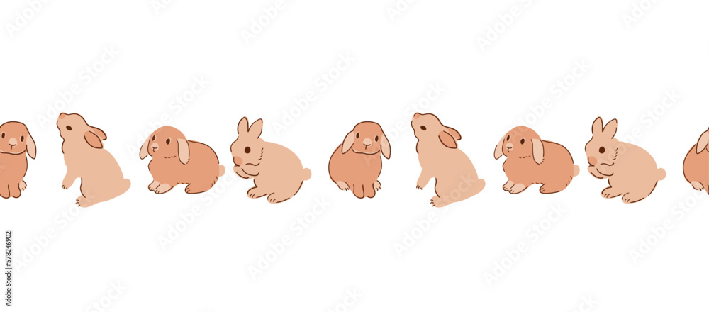 Rabbit bunny seamless border, cute hand drawn baby rabbits in pastel ...