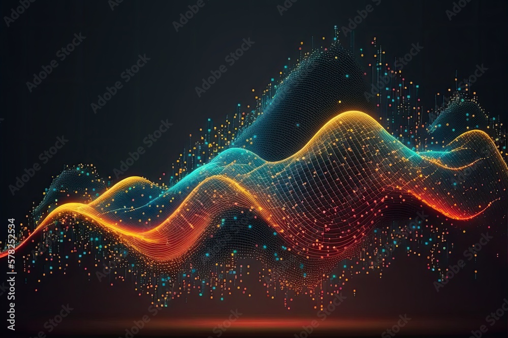Futuristic Big Data Visualization Wave Connecting Neural Network And Moving On Earth Generative