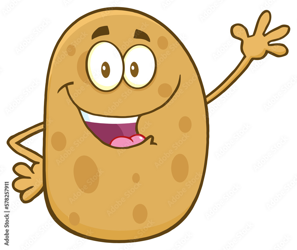 Happy Potato Cartoon Character Waving. Hand Drawn Illustration Isolated ...