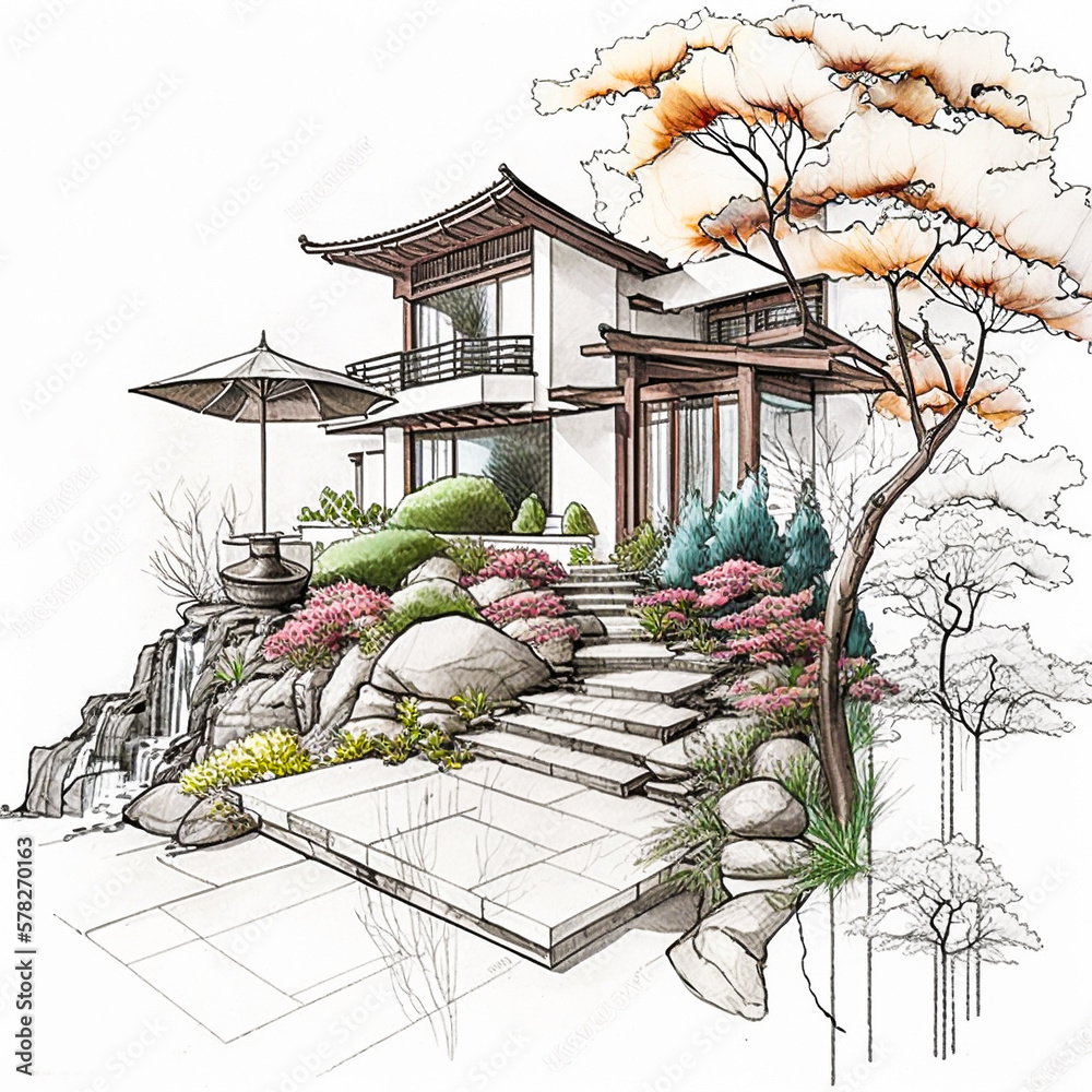 Aménagement paysager, dessin d'architecte paysagiste, conception de ...