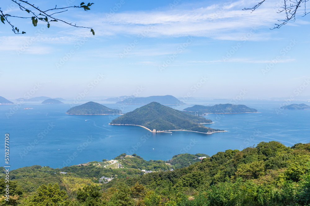 Landscape of islands on the seto inland sea , view from Mt. shiude at ...