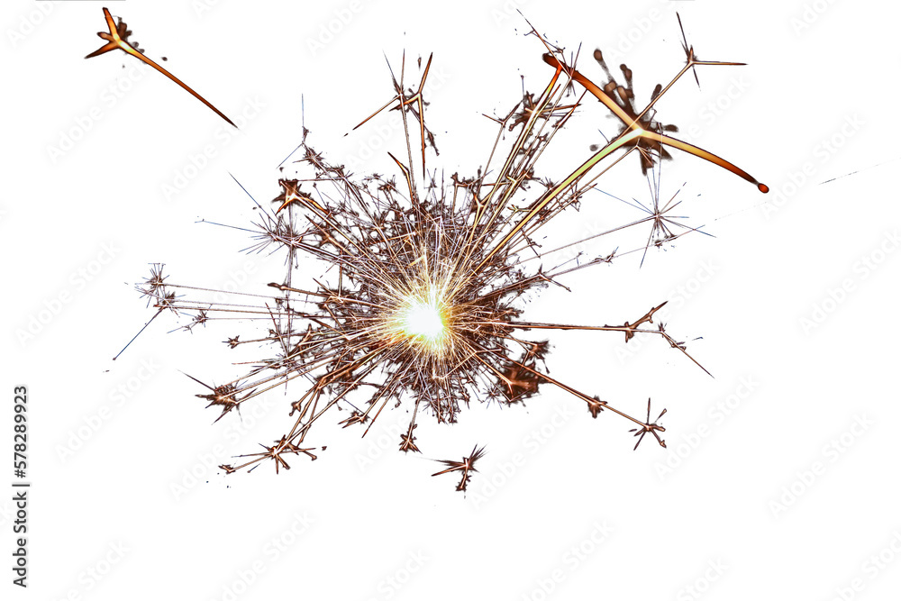 Burning sparkler fire with sparks flying around. Isolate on a ...
