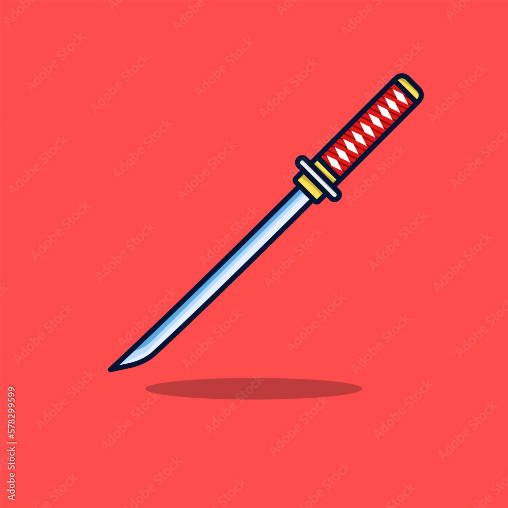 Vector de Stock Katana Sword Flat Cartoon Icon. Katana Sword Logo Concept Isolated Premium ...