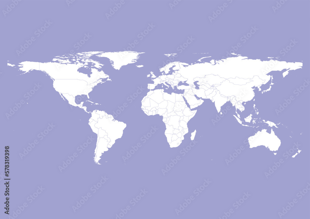 Vector world map - with Blue Bell color borders on background in Blue ...