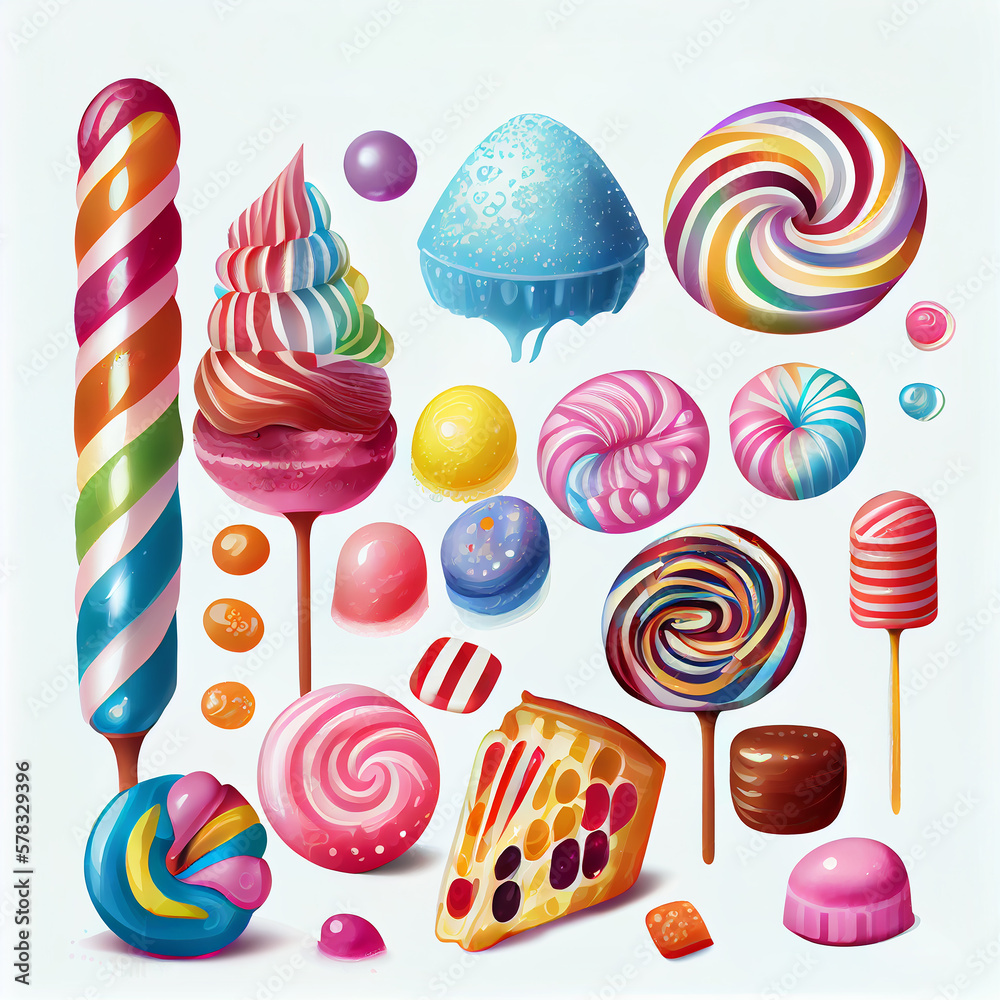 Watercolor colorful candy clip art set isolated on white background ...