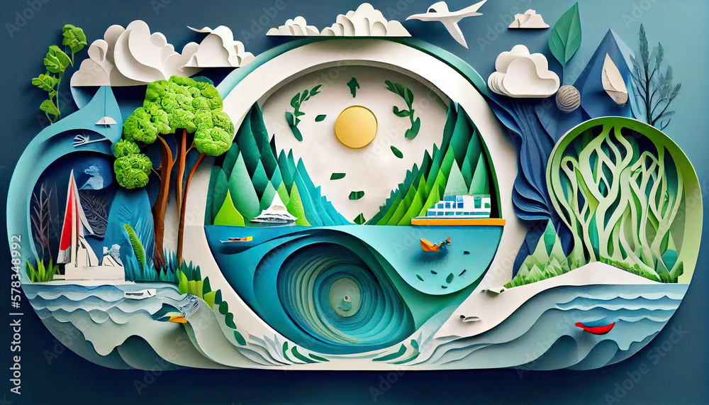 Paper art , Saving world Environment day, Ecology water day ...