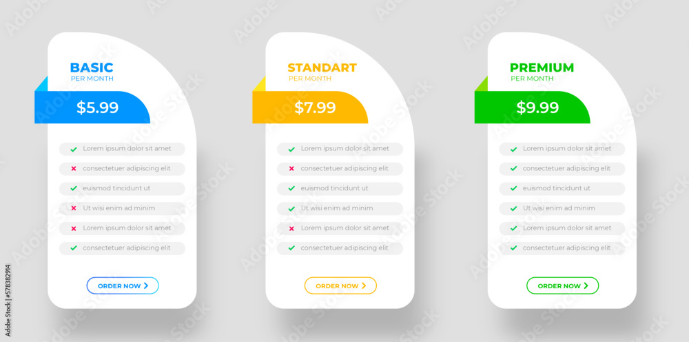 Ui UX pricing design tables with tariffs, subscription features ...