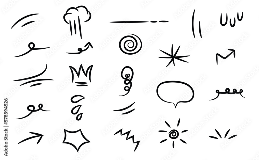 Vektor Vector set of hand-drawn cute cartoony expression sign doodle ...