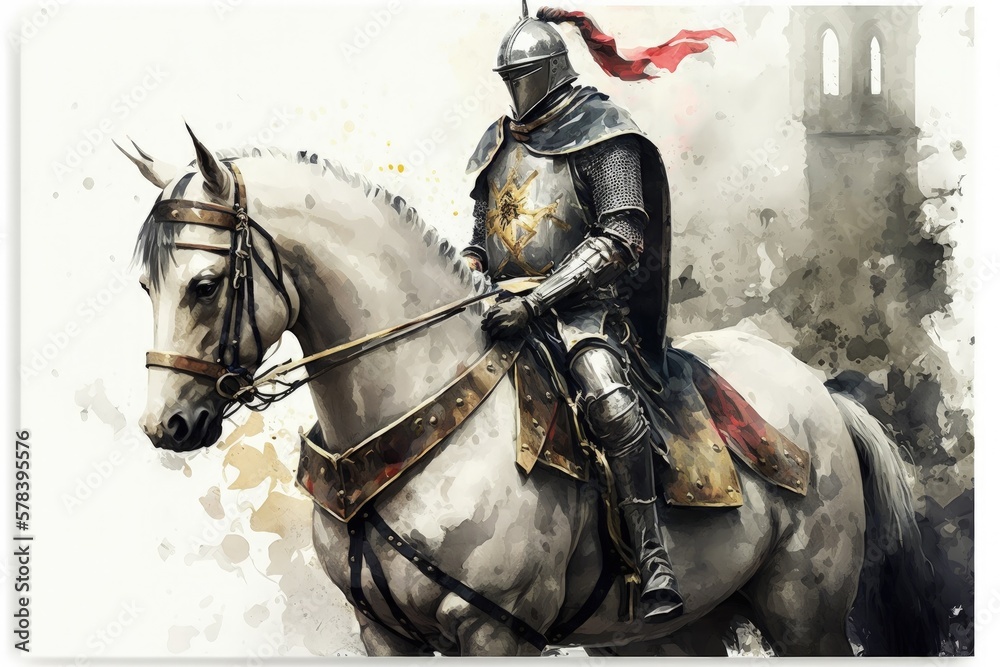Medieval knight painting, white background. Generative AI Stock ...