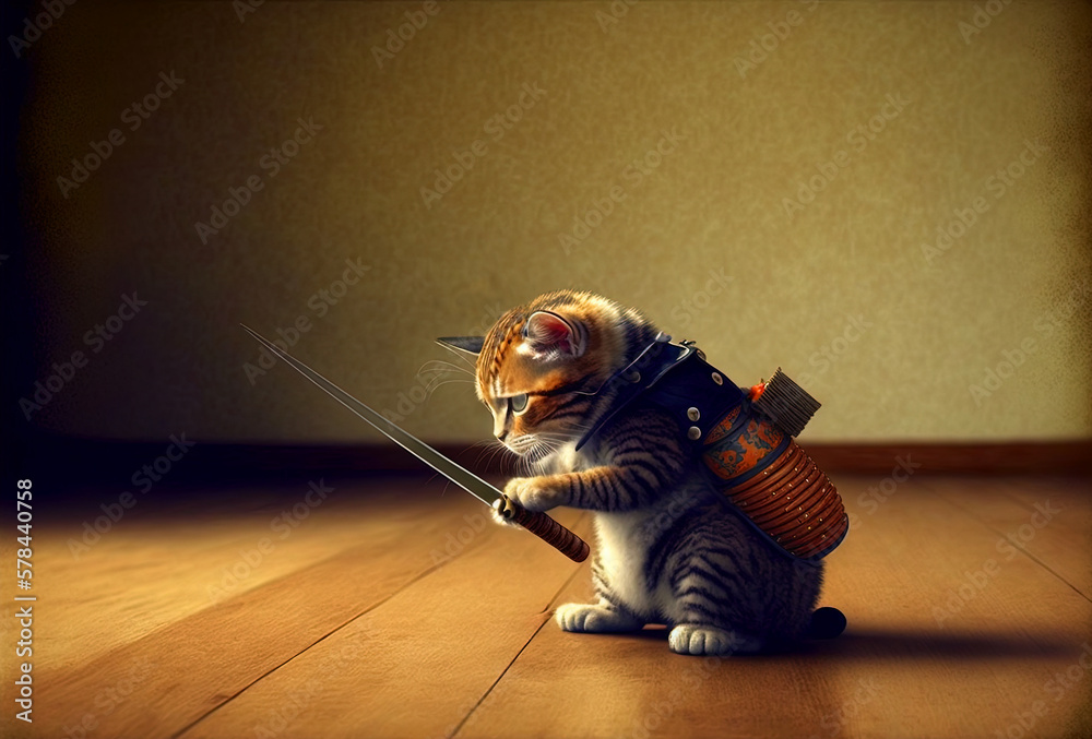 Rabbit samurai in traditional drawing style. Japanese styled art with ...