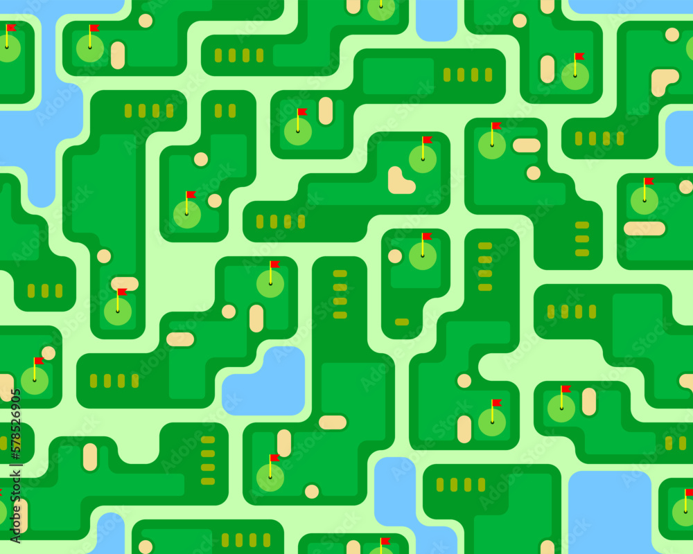 Golf course layout seamless pattern. Top view of vector map color ...