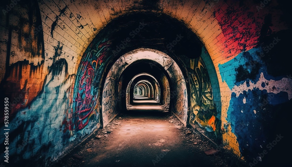 long way brick wall tunnel to light, wall that was painted with ...
