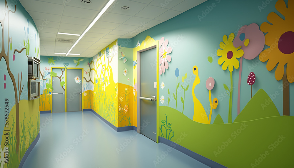 Hospital, Pediatrics Ward, The colorful walls and cheerful decorations ...