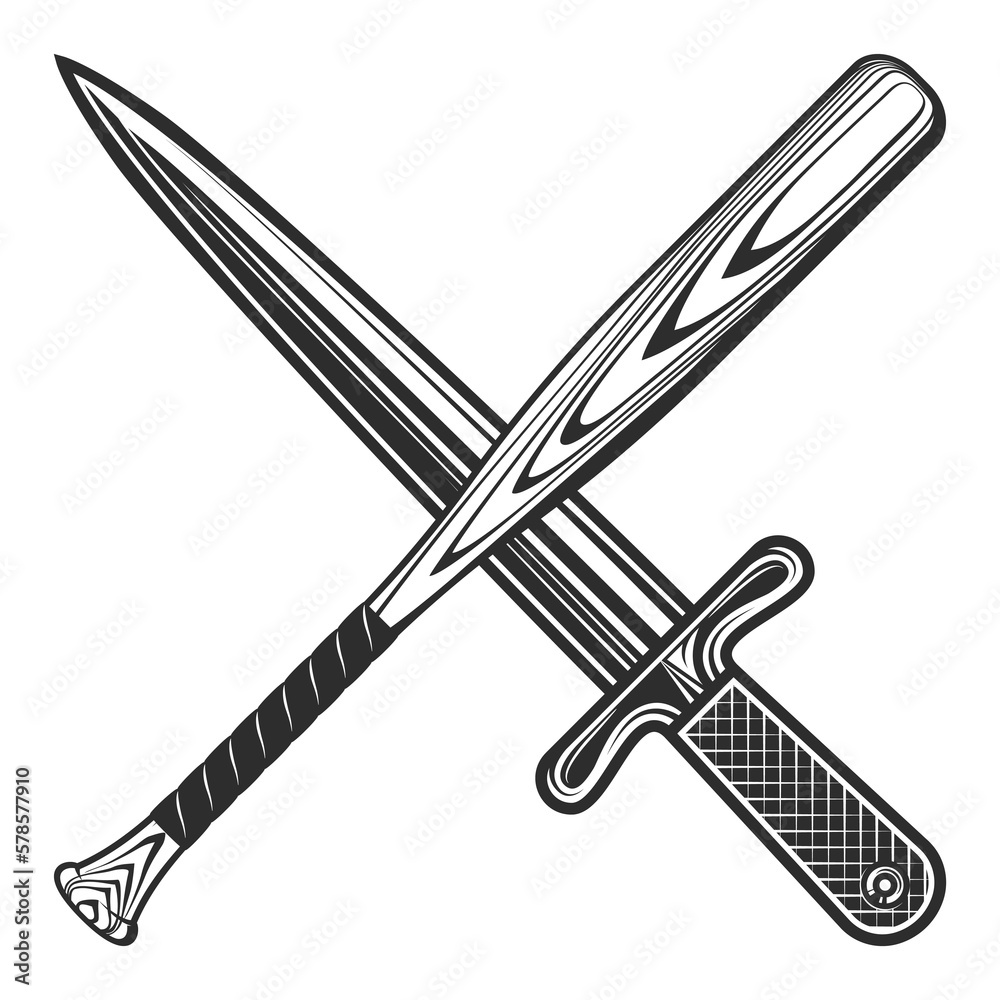 Dagger gangster knife with baseball bat club emblem design elements ...