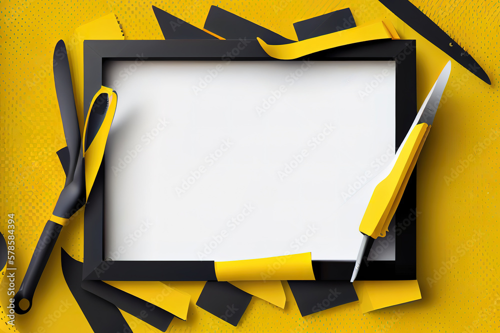 border frame of black-yellow color tools set as background with blank ...