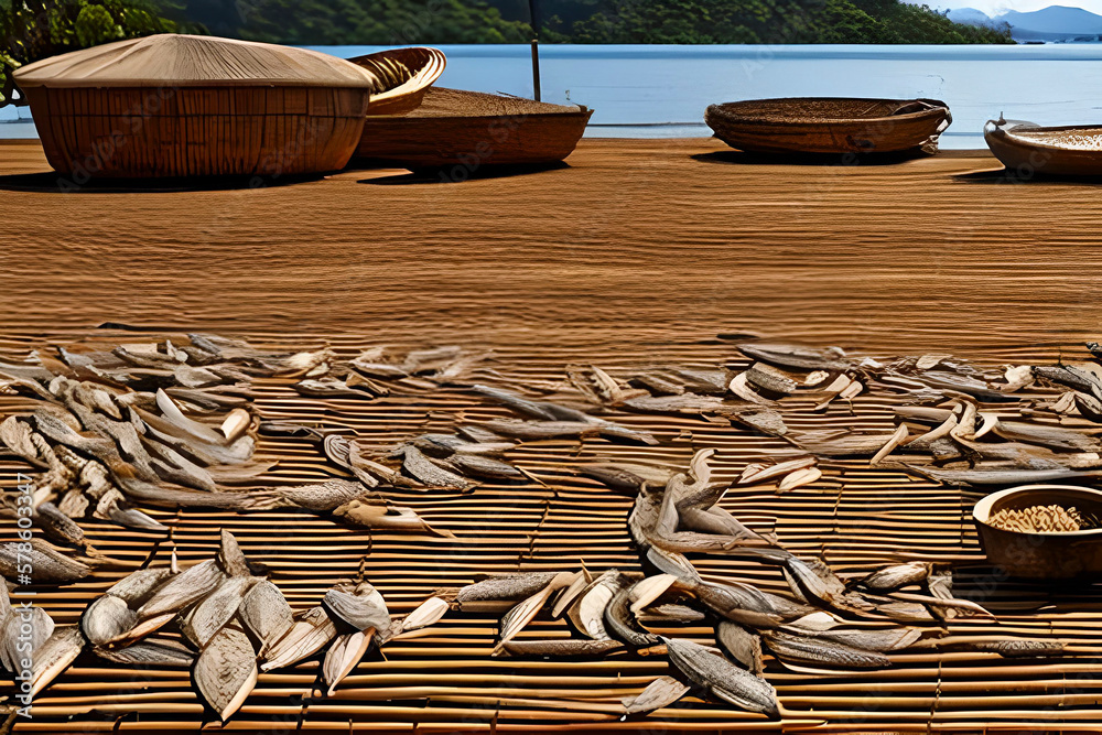AI generated image of drying fish for making the salted fish. Salting ...