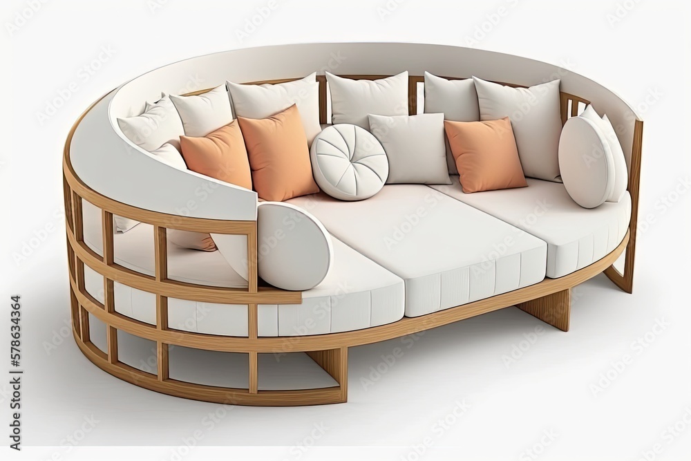 Ultra contemporary, half circle, outdoor sofa. A white background ...