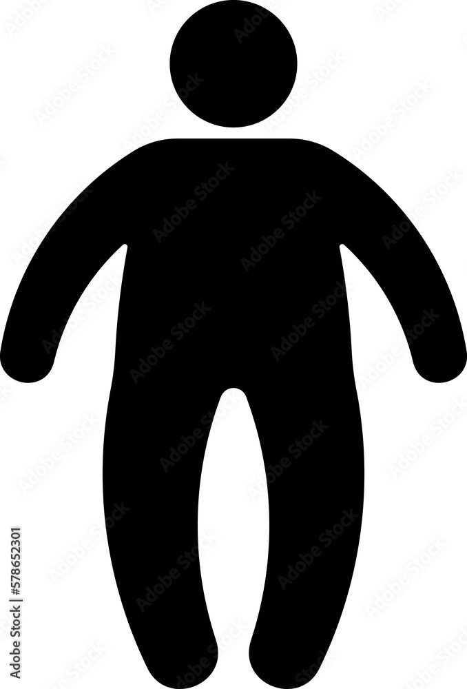 Overweight stick figure body black pictogram icon. Black and white man ...