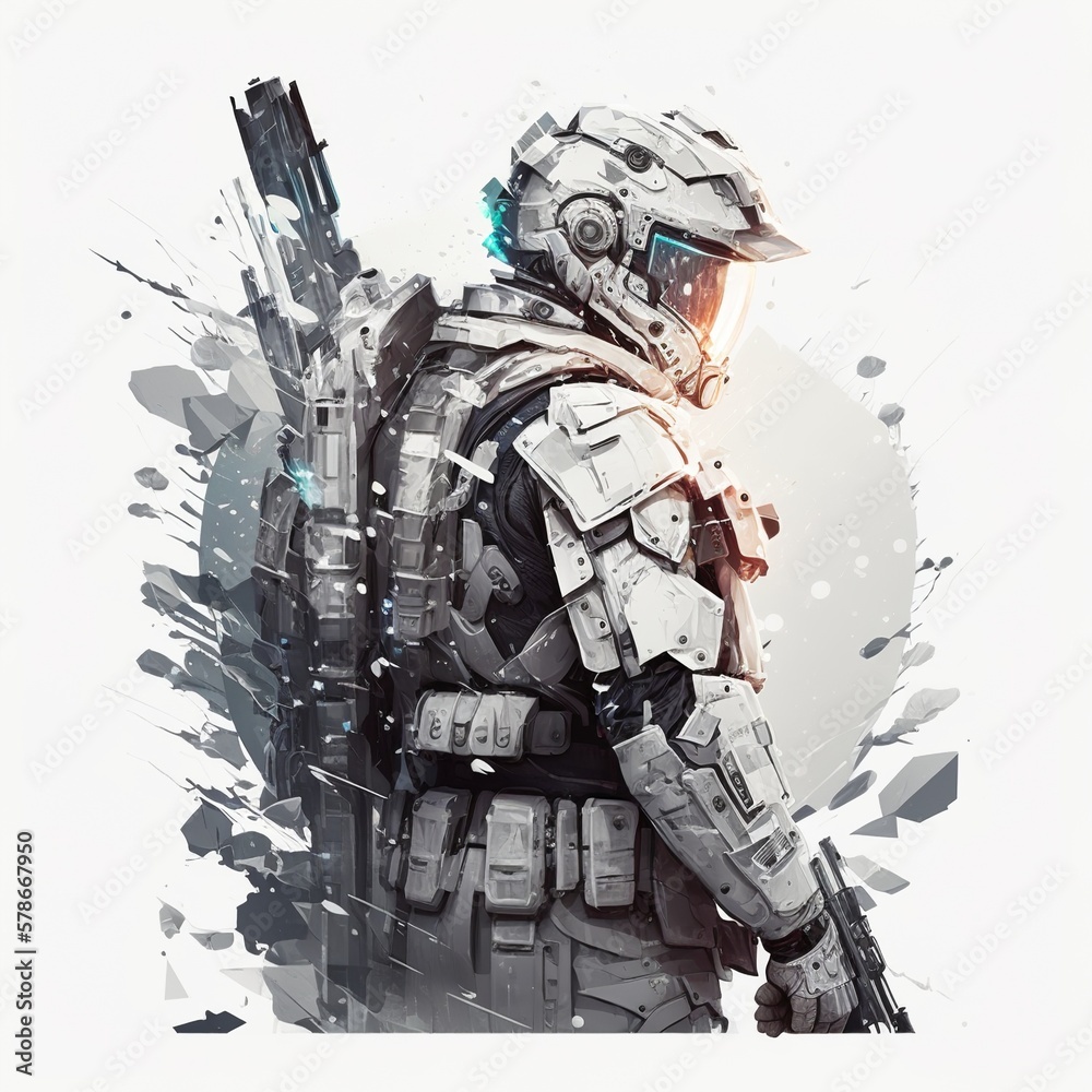 White sci-fi Future soldier, future space marine power realistic ...