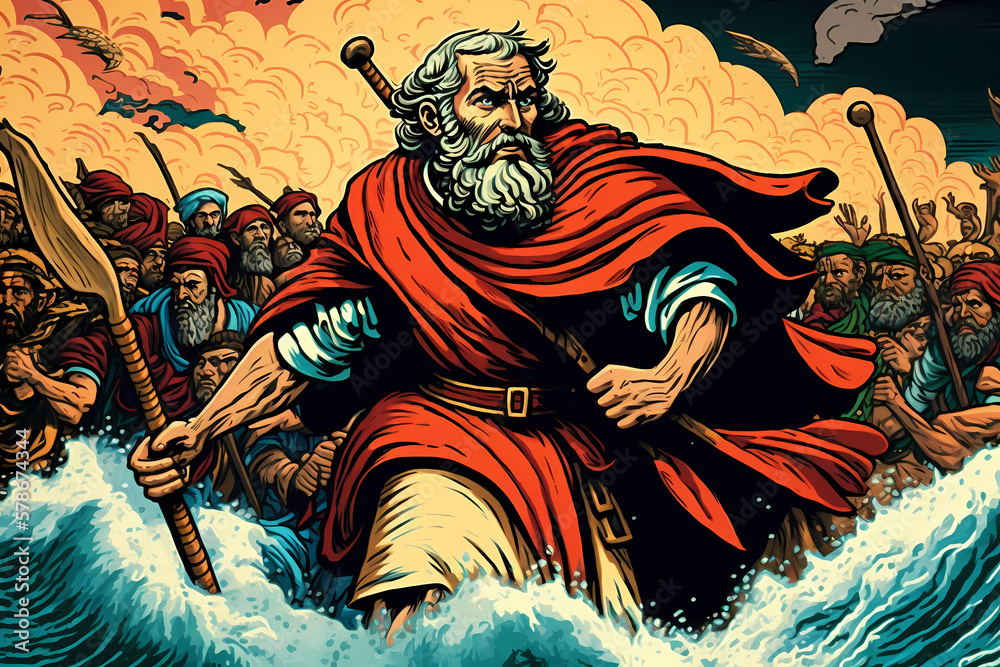 Exodus of the bible, Moses crossing the Red Sea with the Israelites ...