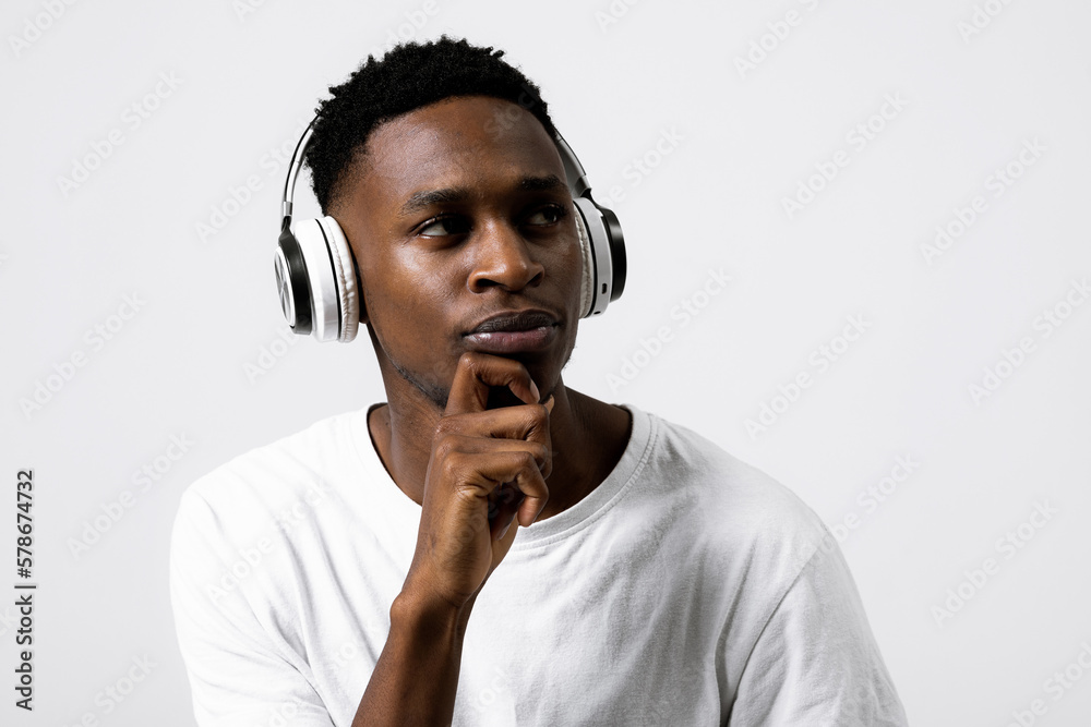 thoughtful curious inquisitive african american black guy wearing ...