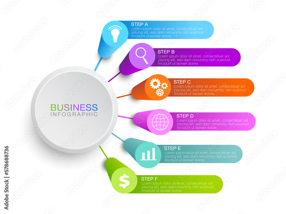 Vektor infographic bar graph and label design with 6 steps icon ...