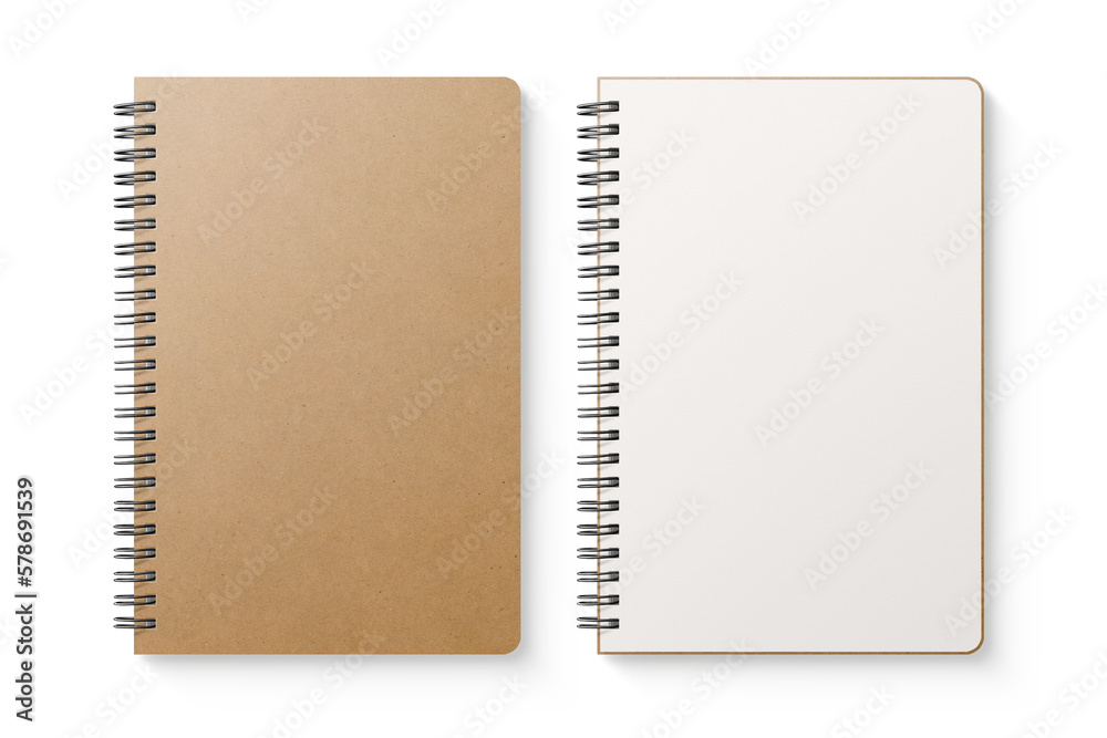 Spiral bound notebook mockup template with Kraft Paper cover isolated ...