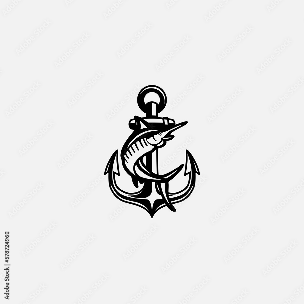 Anchor marlin fish tuna logo hand drawn Stock Vector | Adobe Stock