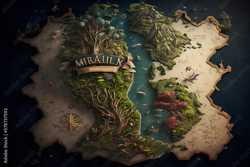 3D rendered fantasy map | magical world filled with lush forests ...