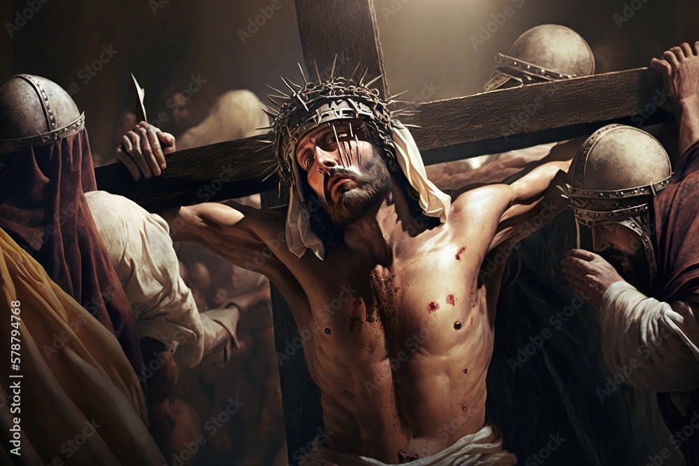 Ilustração Illustration of the Passion of Christ, carrying the cross ...