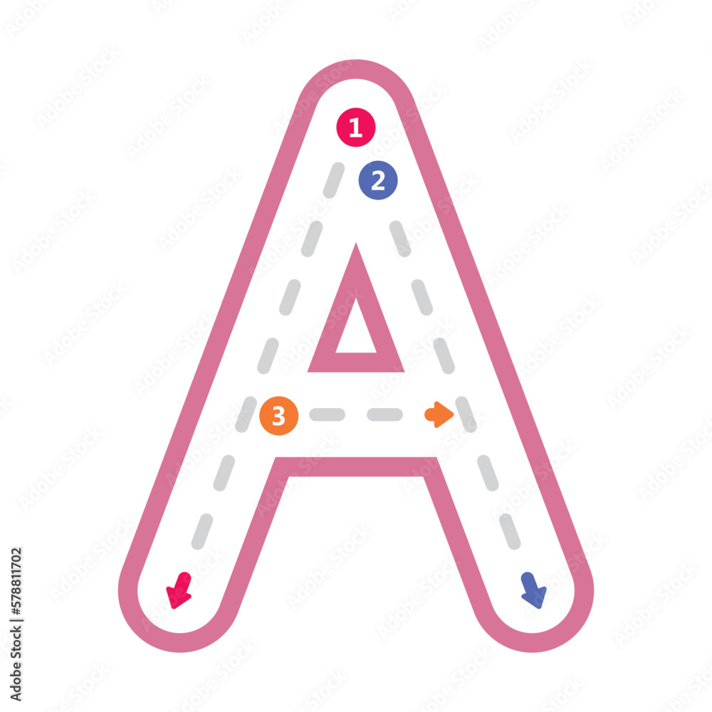 Tracing alphabet letter A uppercase prewriting dotted line element for ...
