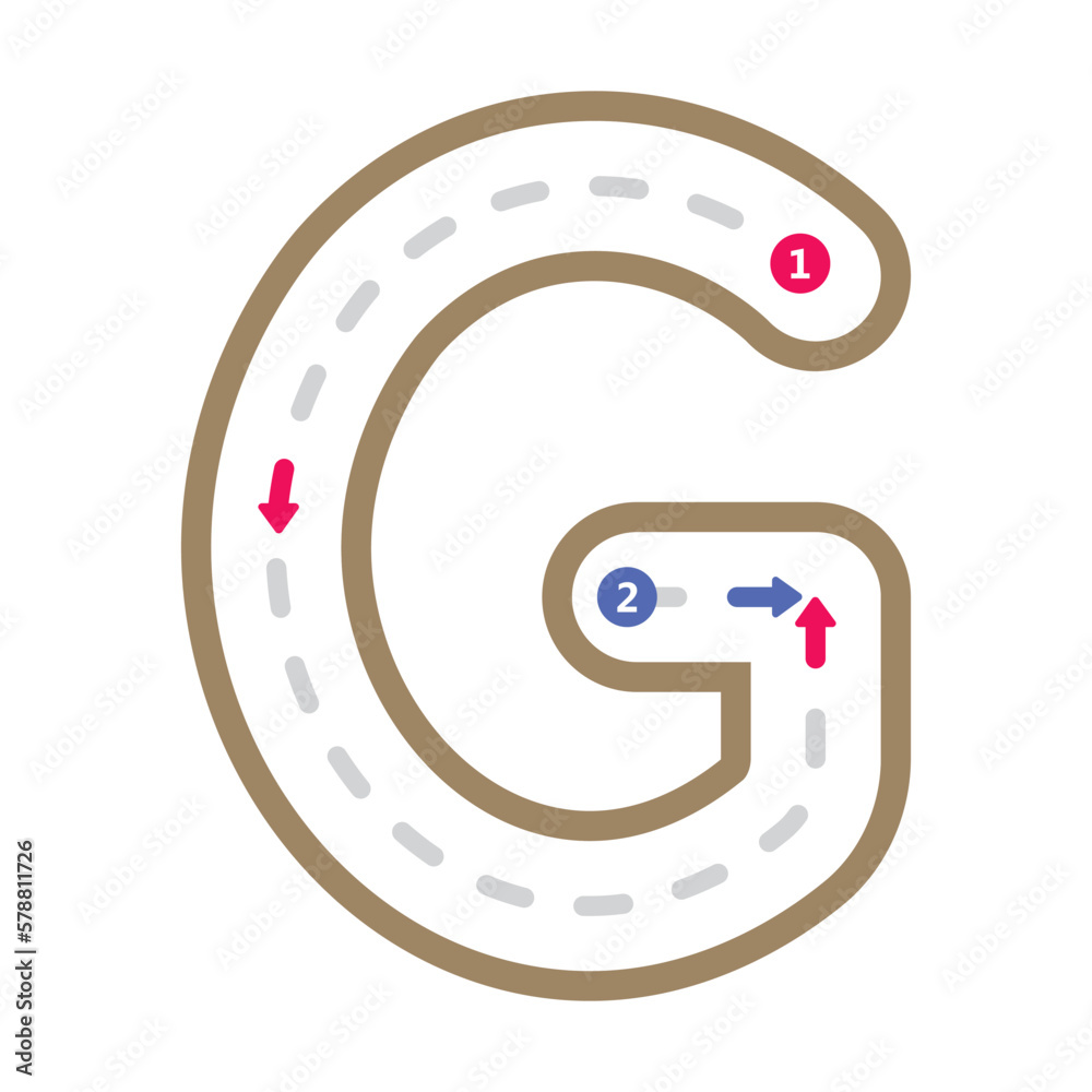 Tracing alphabet letter G uppercase prewriting dotted line element for ...