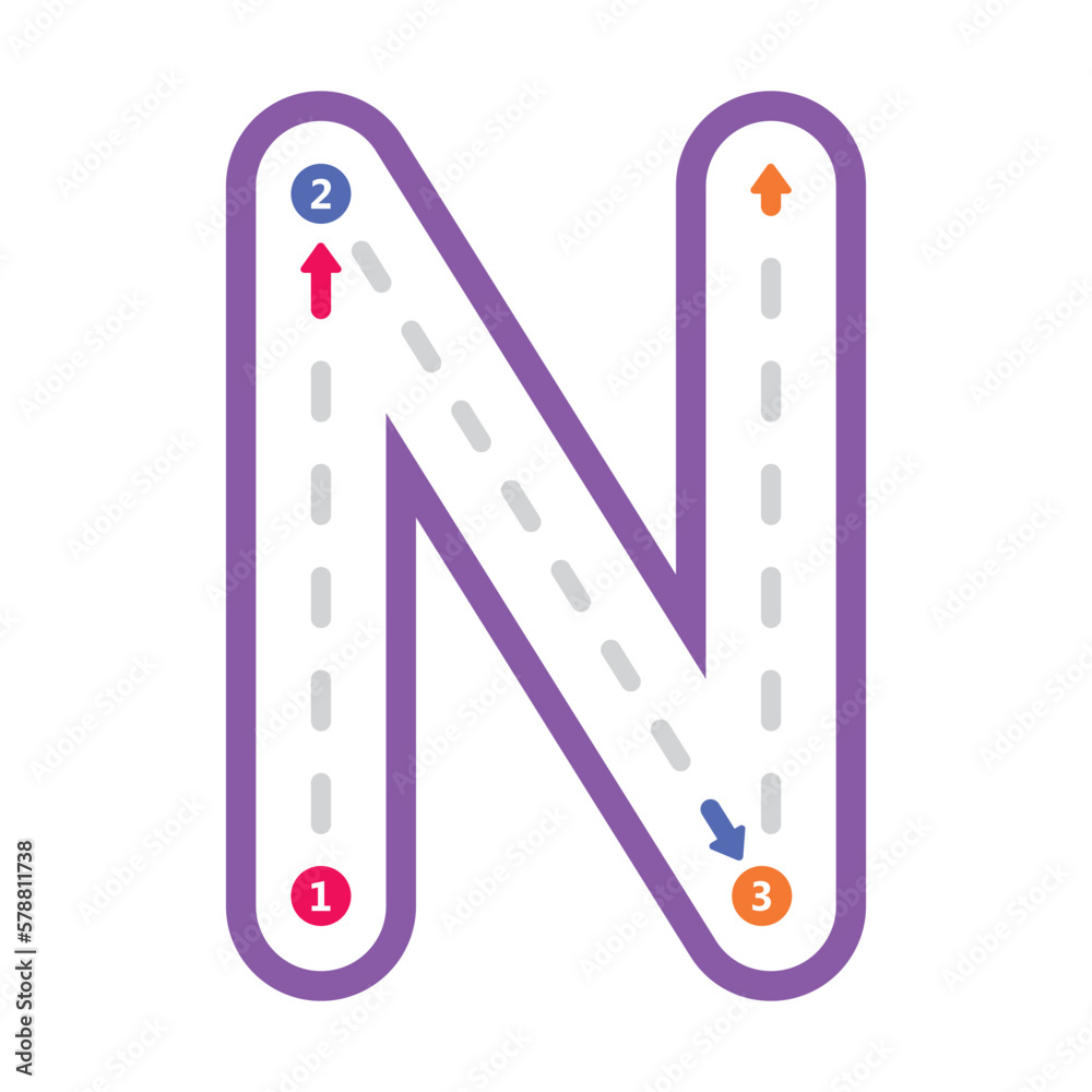Tracing alphabet letter N uppercase prewriting dotted line element for ...