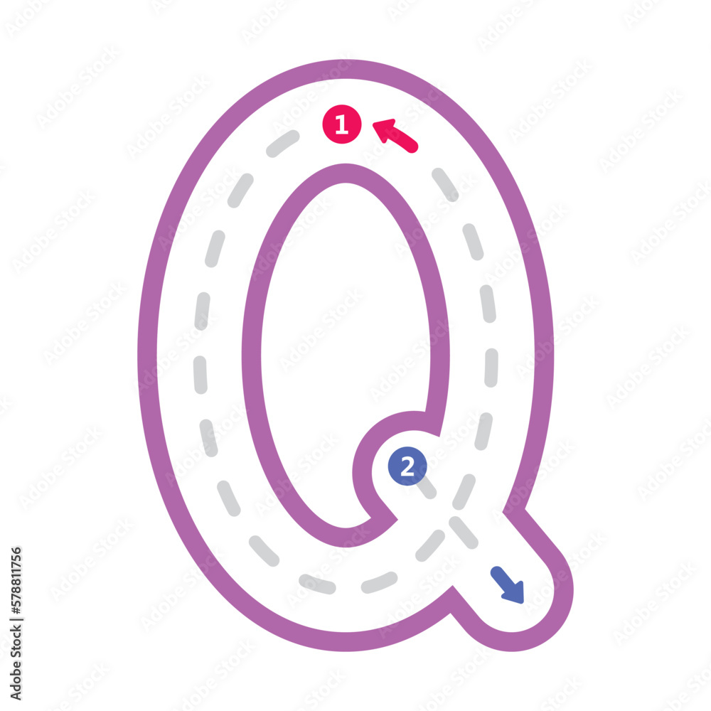 Tracing alphabet letter Q uppercase prewriting dotted line element for ...