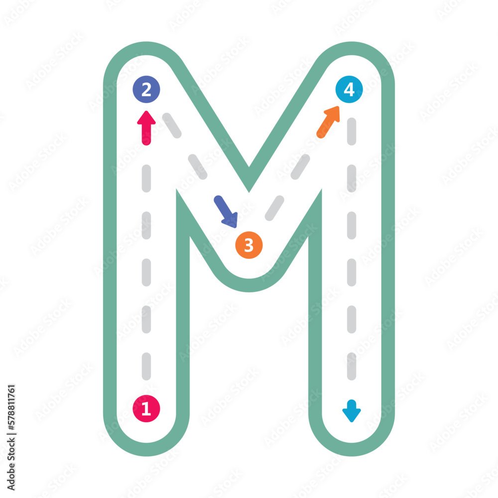 Tracing alphabet letter M uppercase prewriting dotted line element for ...