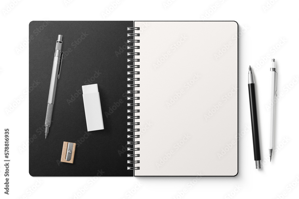 Spiral bound notebook mockup template with black paper cover isolated ...