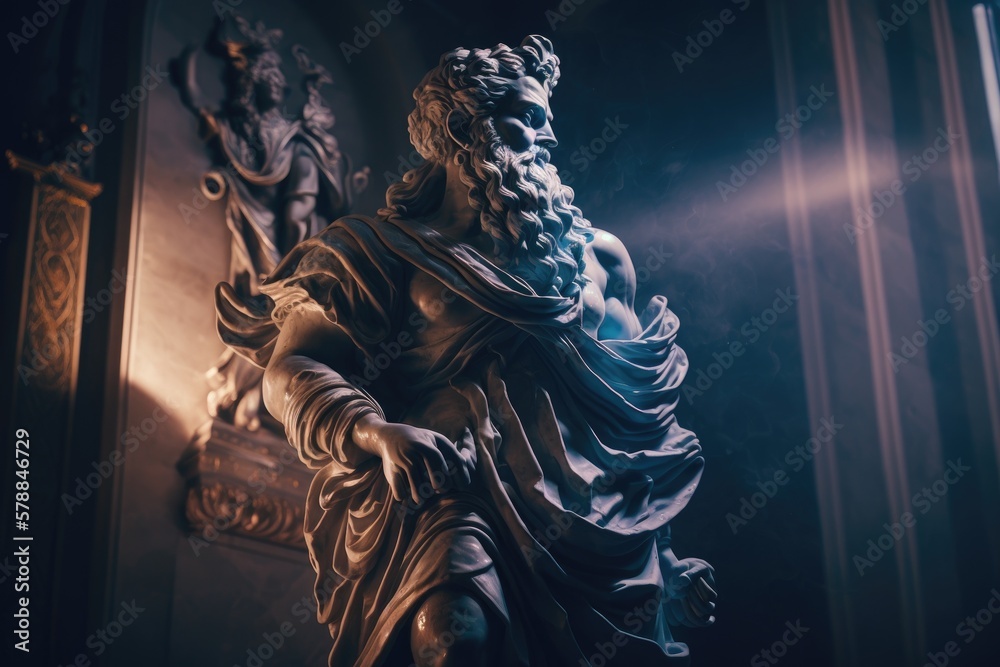 Majestic statue of a mythological hero, the embodiment of strength and ...