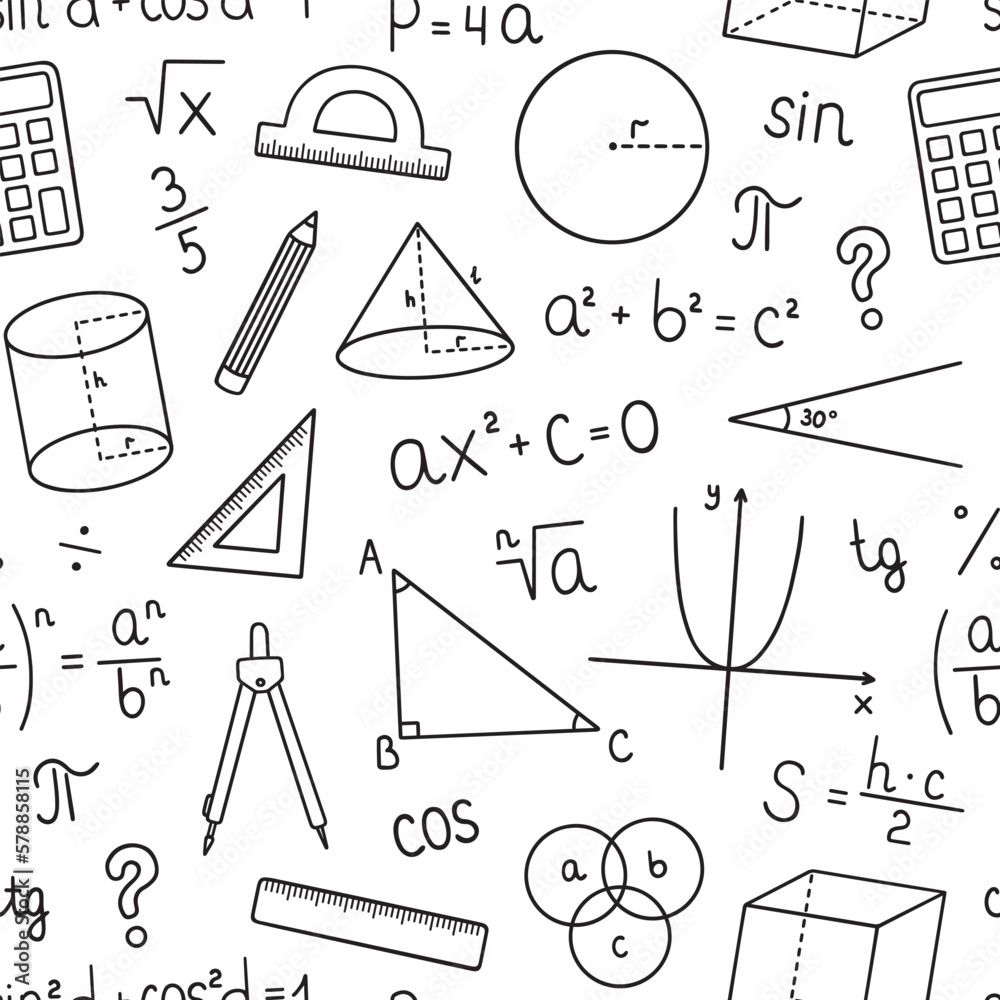 Seamless pattern of Mathematics doodle. School equipment, maths ...