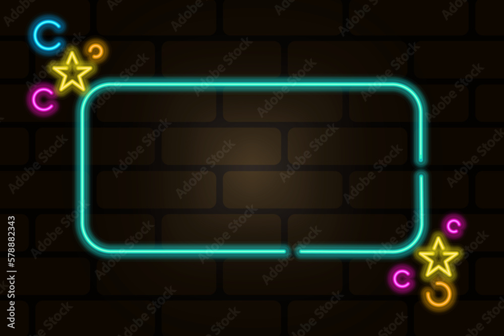 neon frame on black background. Digital technology. Magic light effect ...