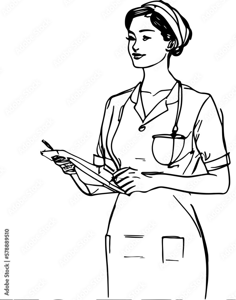 Nurse sketch drawing illustration Stock Vector | Adobe Stock
