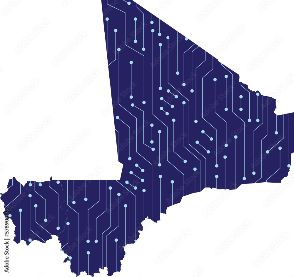 Map of Mali, network line,dot and structure on dark background with Map ...
