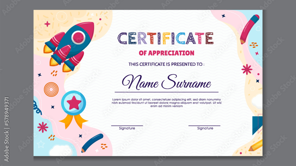 Fun Colorful Certificate Template for Kids Stock Vector | Adobe Stock
