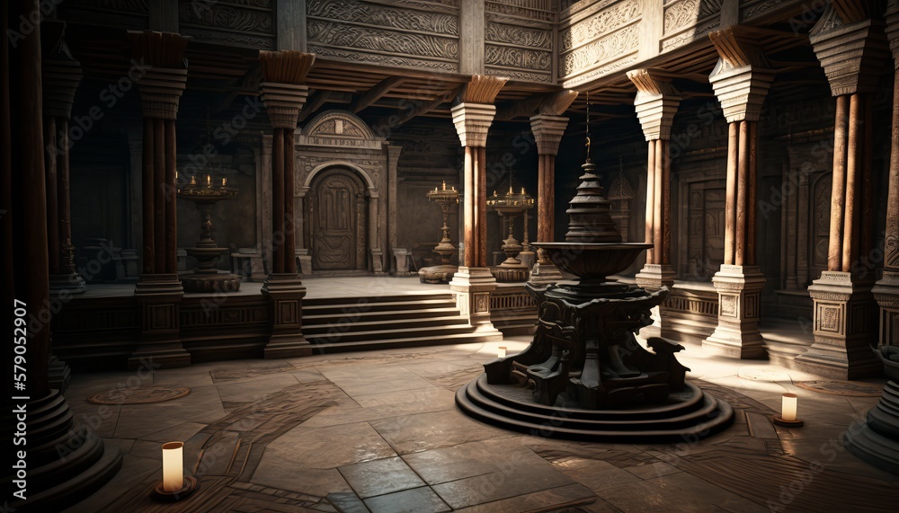 Hindu temple interior background. Generative AI technology. Stock ...
