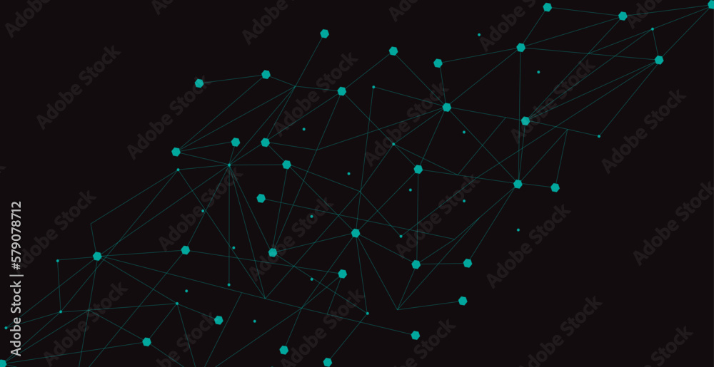 Teal network. Abstract connection on black background. Network ...