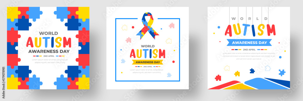 World autism awareness day social media post banner design template set ...