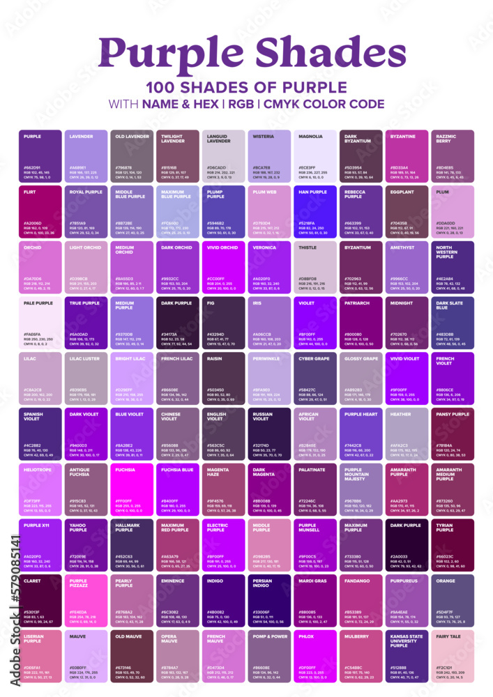 Purple Tone Color Shade Background with Code and Name Illustration ...