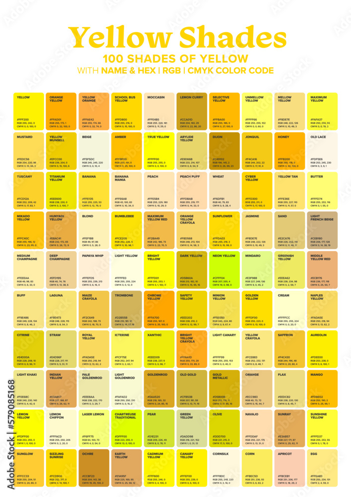 Yellow Tone Color Shade Background with Code and Name Illustration ...