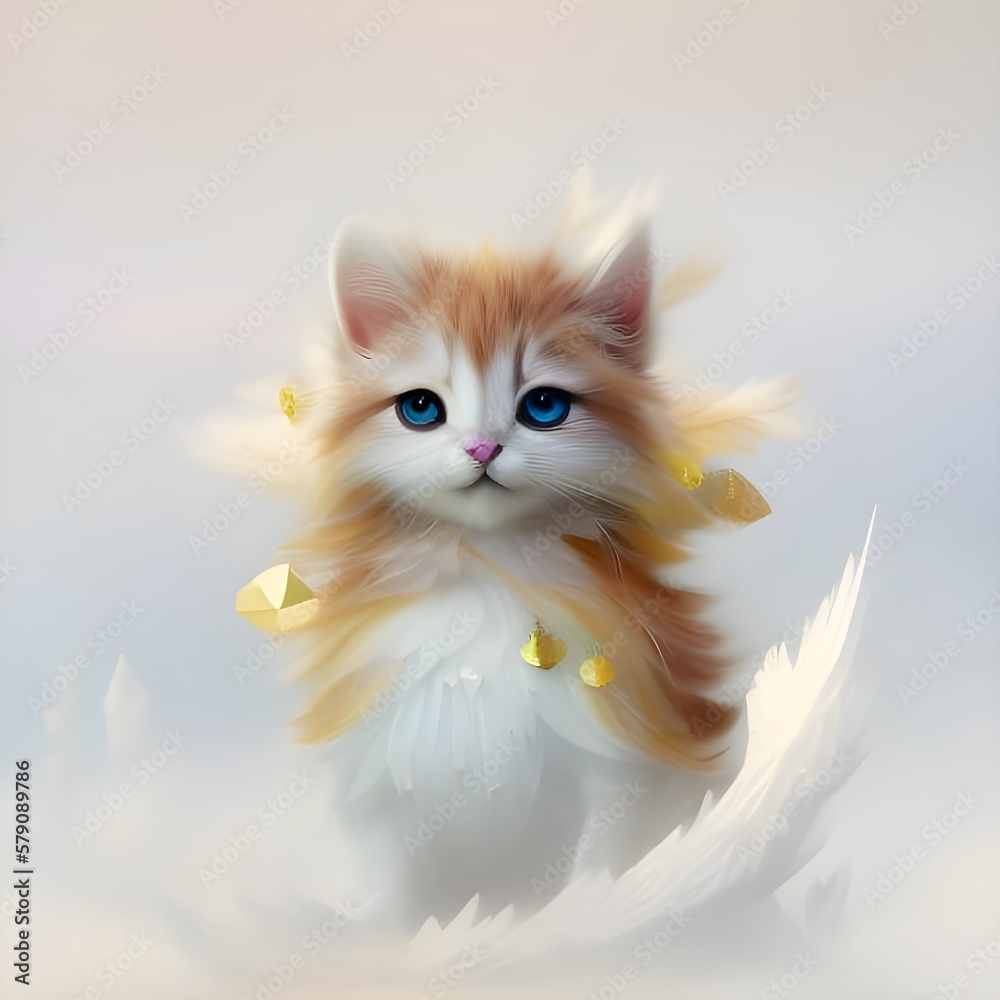 Ilustración de Stock Puszysty jasny kotek, kotek na białym tle. | Adobe Stock