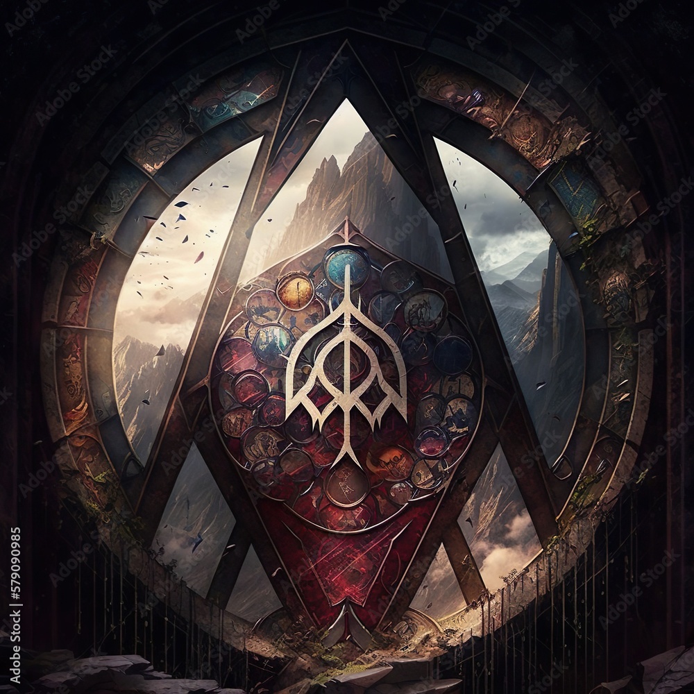 Runes of Power An Epic Cathedral on a Mountain with Muted Colors and ...
